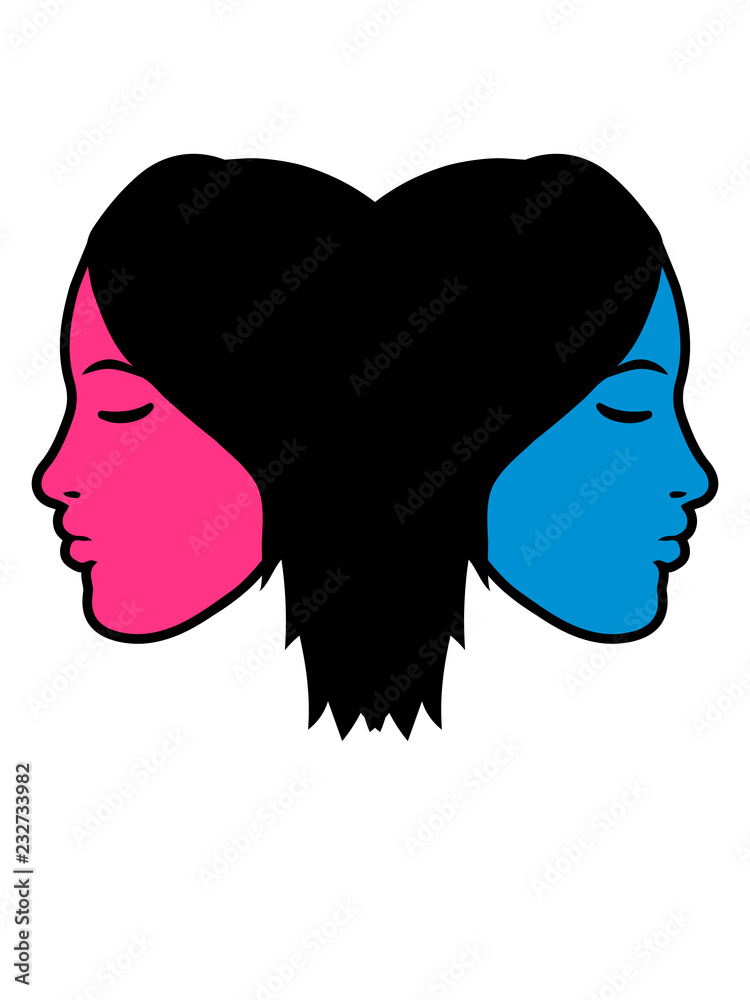 bunt paar 2 frauen team freunde freundin schwester kopf gesicht ...