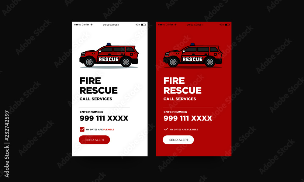 Fire Rescue App with SUV UX and UI For Phone Screen Stock Vector ...