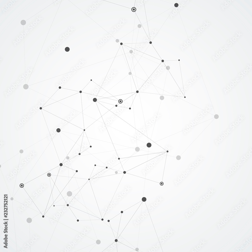 Connected abstract pattern with dots on overlapping lines. Vector technology background ...