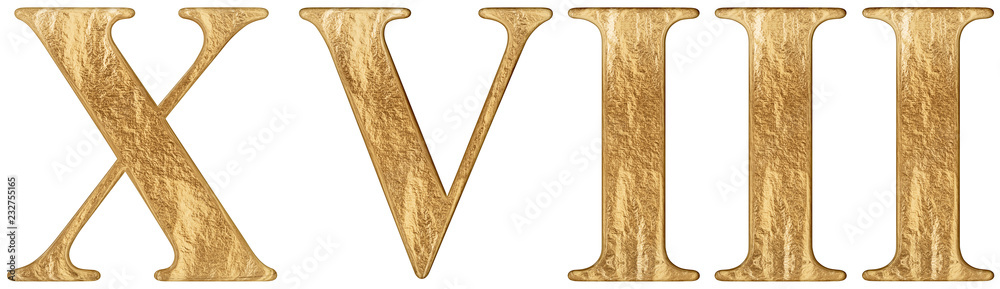 Roman numeral XVIII, duodeviginti, 18, eighteen, isolated on white ...