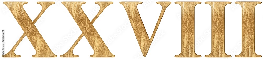 Roman numeral XXVIII, octo et viginti, 28, twenty eight, isolated on ...