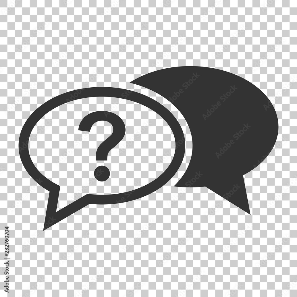 Question mark icon in flat style. Discussion speech bubble vector ...