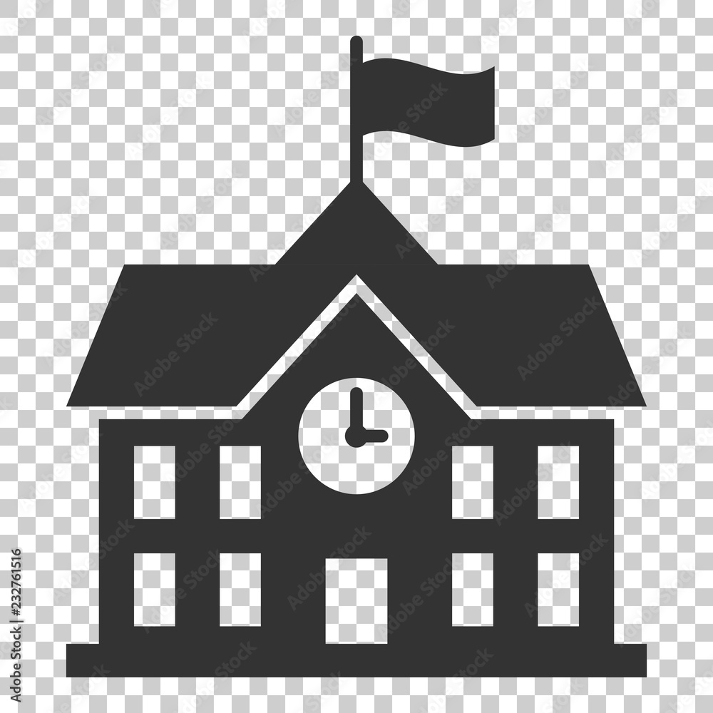 School building icon in flat style. College education vector ...