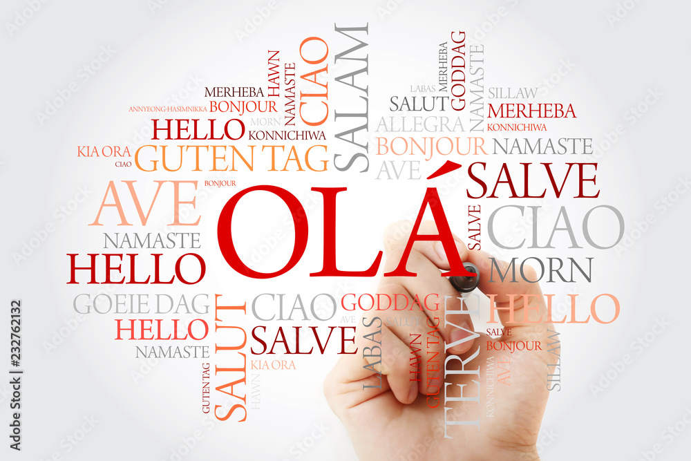 OLA (Hello Greeting in Portuguese) word cloud in different languages of ...