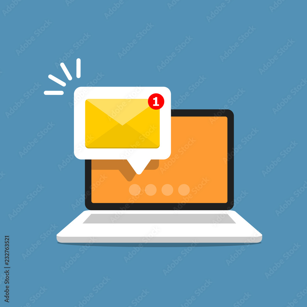 Email alert in laptop. Message on computer screen. Notification vector ...