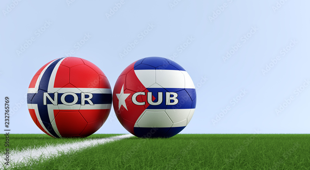 Norway vs. Cuba Soccer Match - Soccer balls in Norway and Cuba national ...