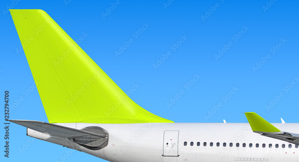 Modern passenger jet aircraft side tail silhouette with aircraft parts ...
