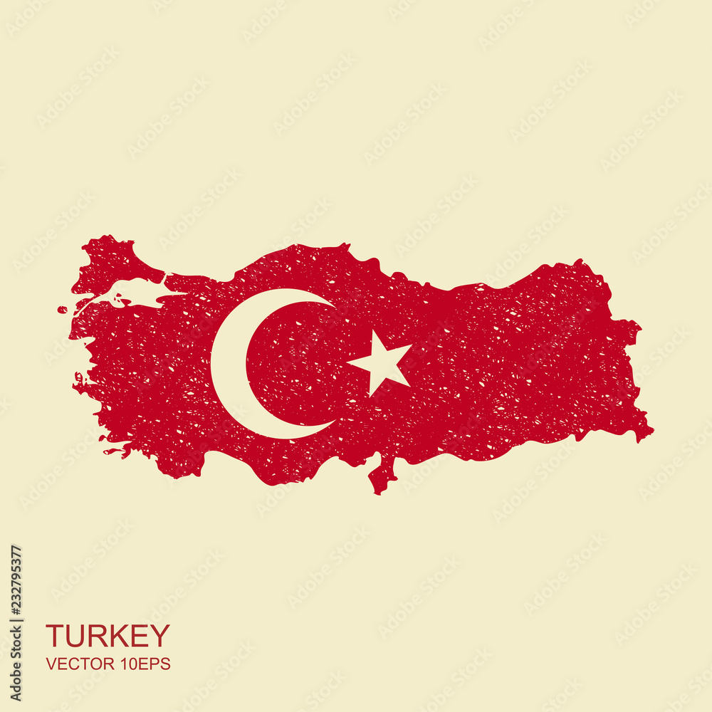 Map of Turkey and national flag symbols with scuffed effect Stock ...