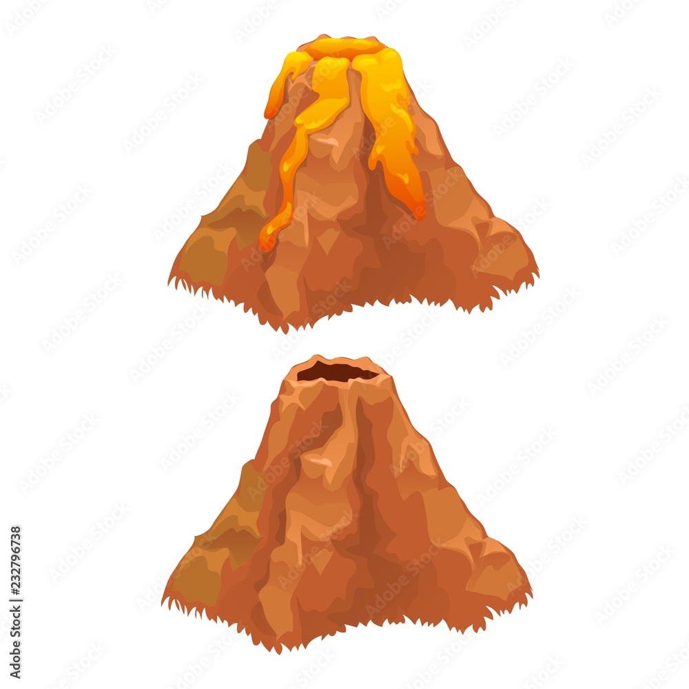 The eruption of a volcano isolated on white background. Vector cartoon ...