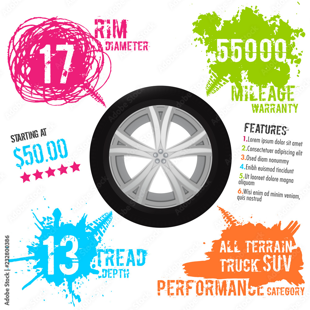 Tire tread marks infographic Stock Vector | Adobe Stock