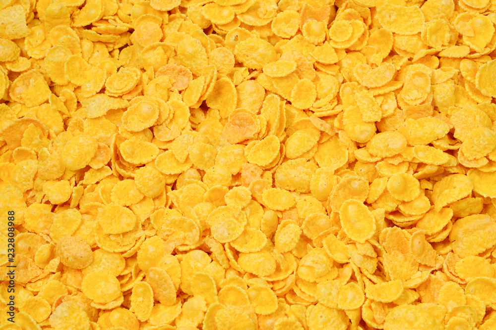 Corn-flakes background and texture. Top view. cornflake cereal box for ...