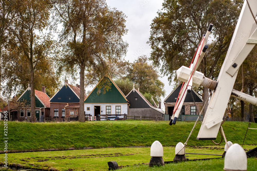 View on traditional Dutch houses and streets in a recreated heritage ...