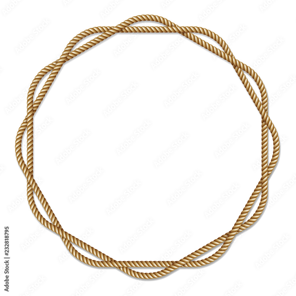 Yellow rope woven circle vector border, circle vector frame, isolated ...