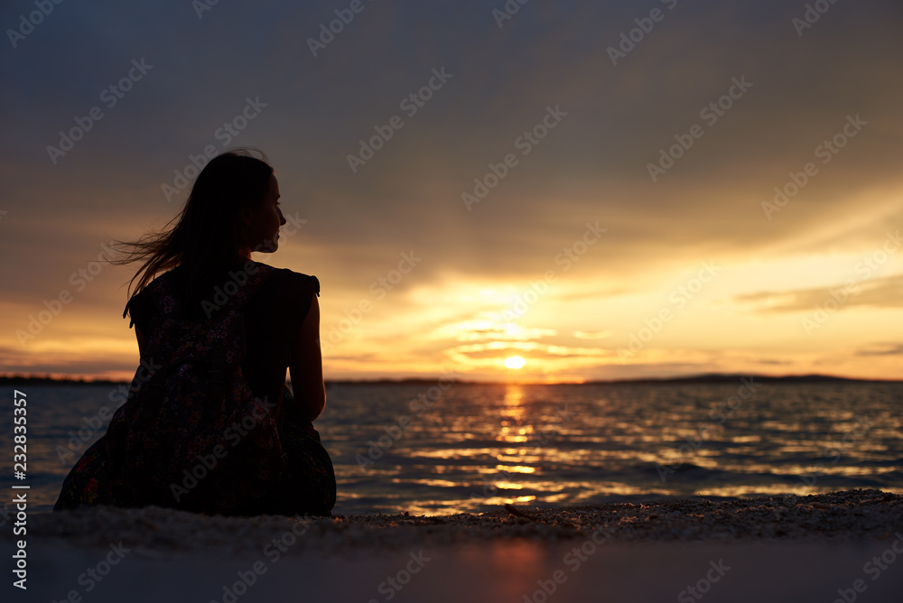 Woman Sitting Silhouette Back