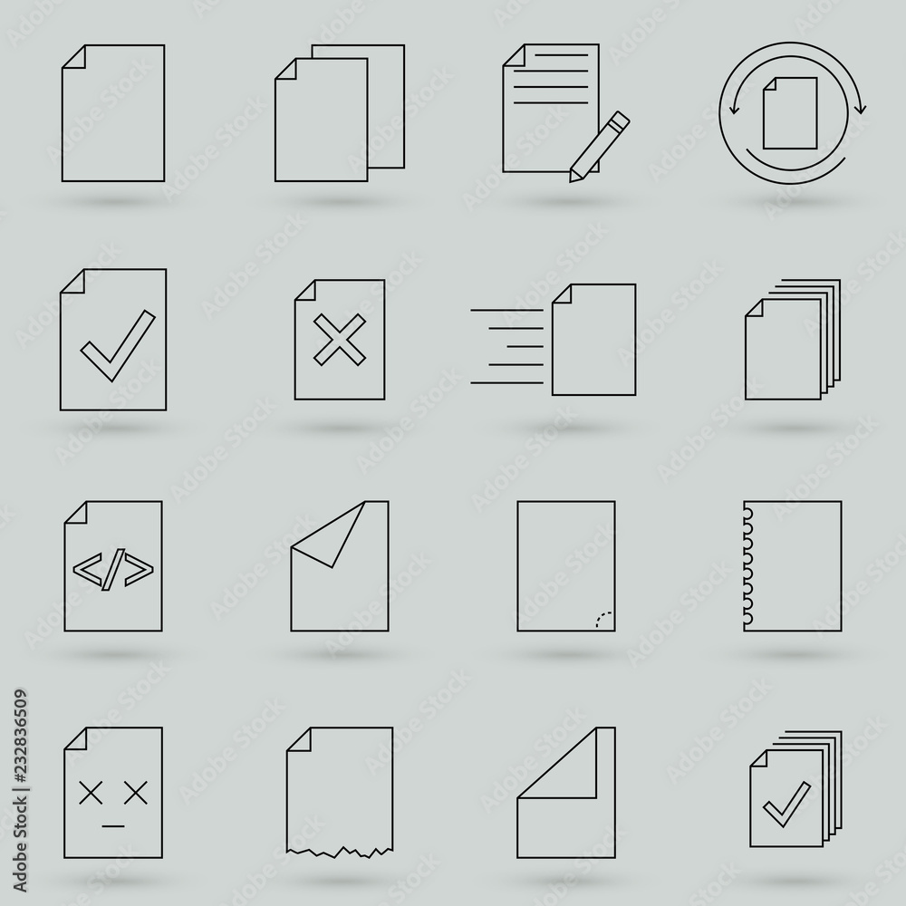Set of vector outline file management icons, document pictograms. File ...