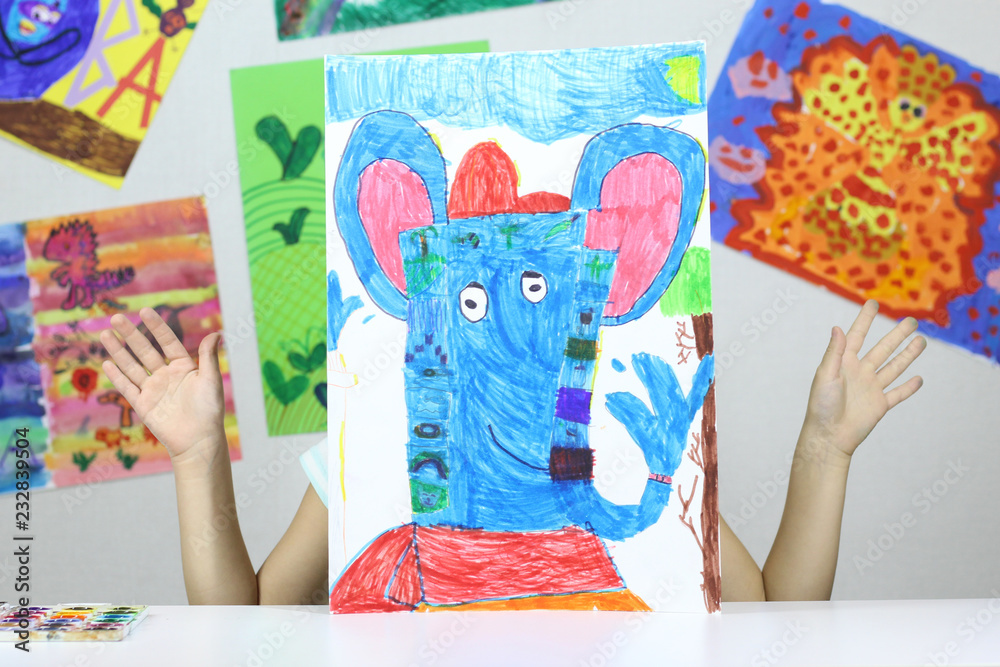 child artist, little girl drew a picture of the God Ganesha Stock Photo ...