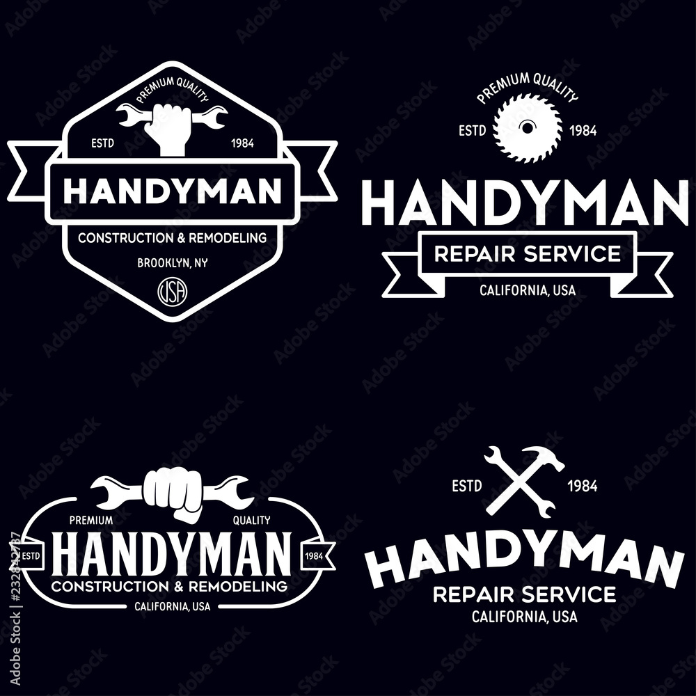 Handyman labels badges emblems and design elements. Tools silhouettes ...