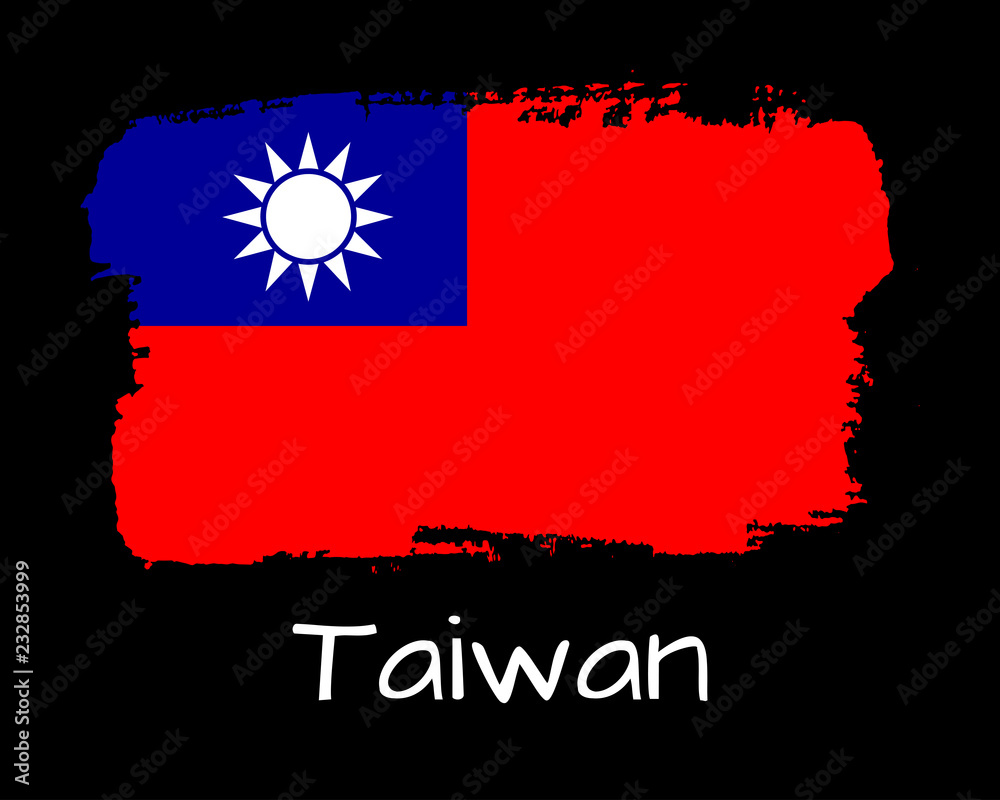 Vector Illustration. Hand draw Taiwan flag. National Taiwan banner for ...