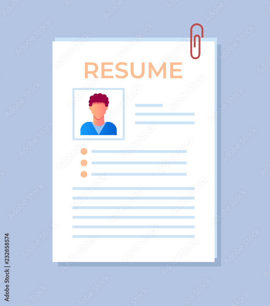 Resume application form with personal data and photo. Recruitment ...