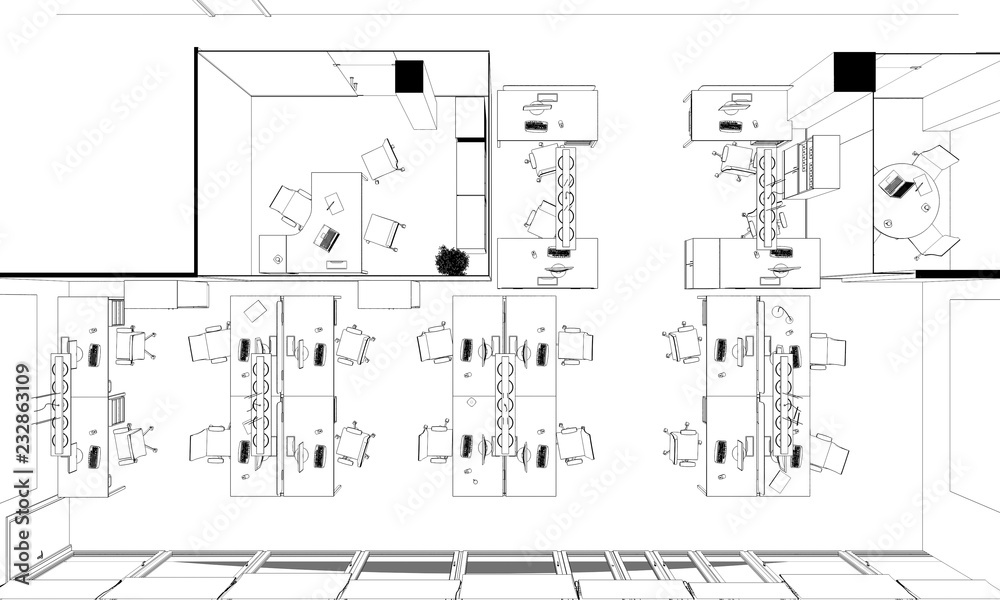 office contour visualization, 3D illustration, sketch, outline Stock ...
