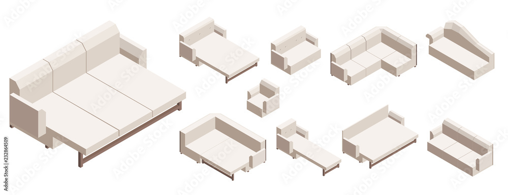 Sofa icon set. Isometric set of sofa vector icons for web design ...