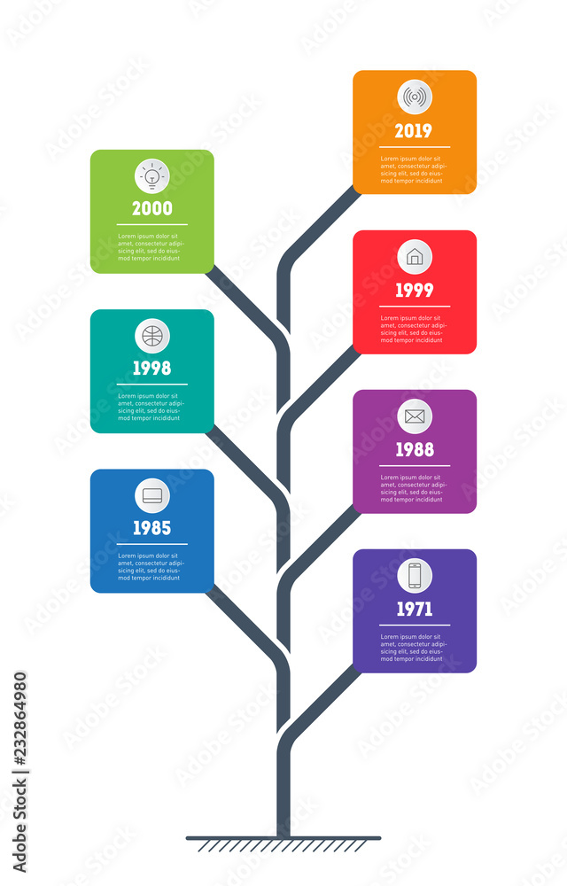 Vertical Timeline infographics. Tree of development and growth of the ...