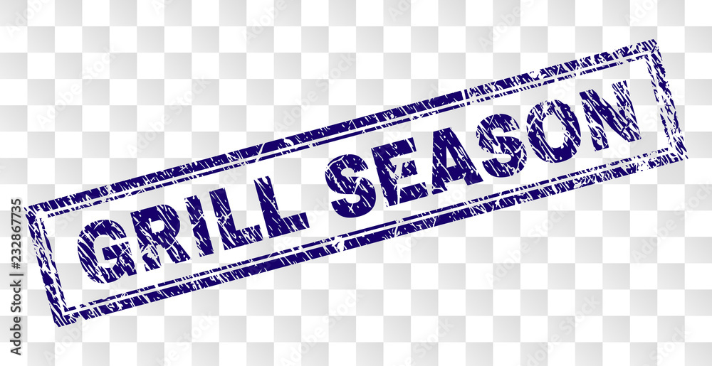 GRILL SEASON stamp seal print with rubber print style and double framed ...