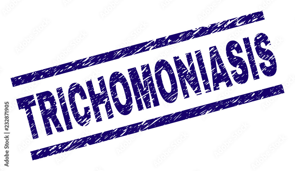 TRICHOMONIASIS seal print with scratced style. Blue vector rubber print ...