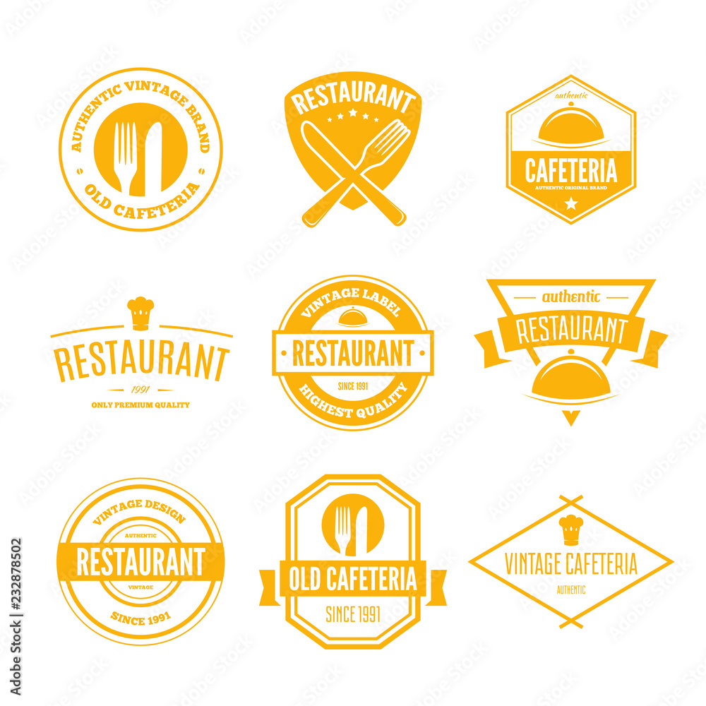 Restaurant Logos, Badges and Labels Design Elements set in vintage ...