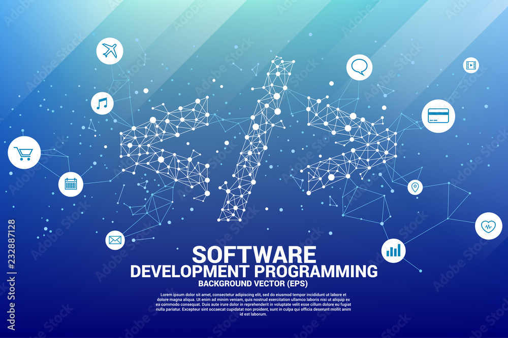 Vector Polygon Software Development Programming Tag With Dot Connect Line And Functional Utility