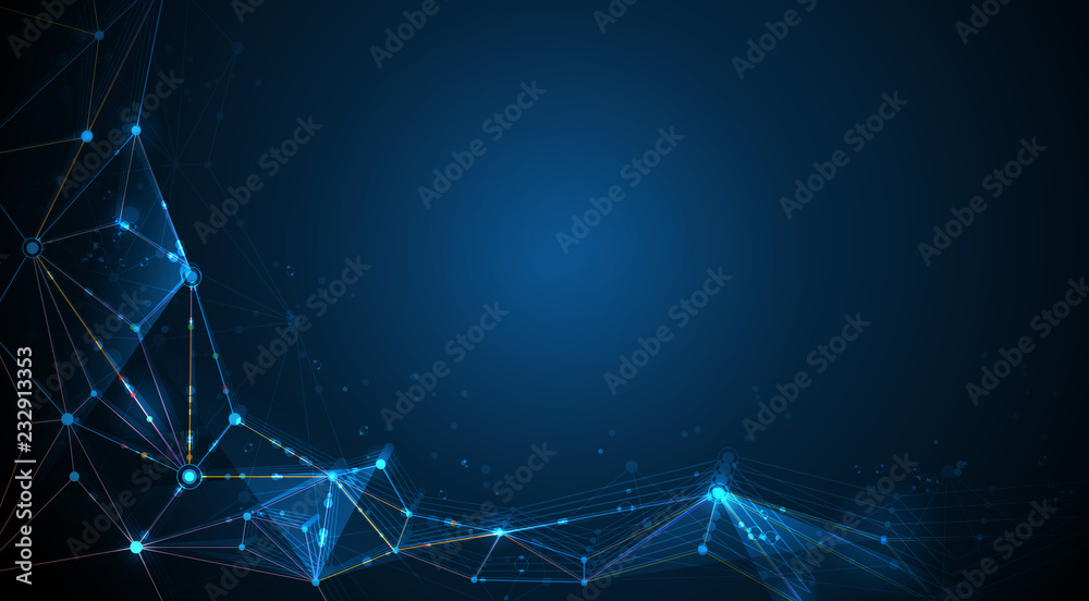 Vector illustration molecule and internet connect technology on dark ...