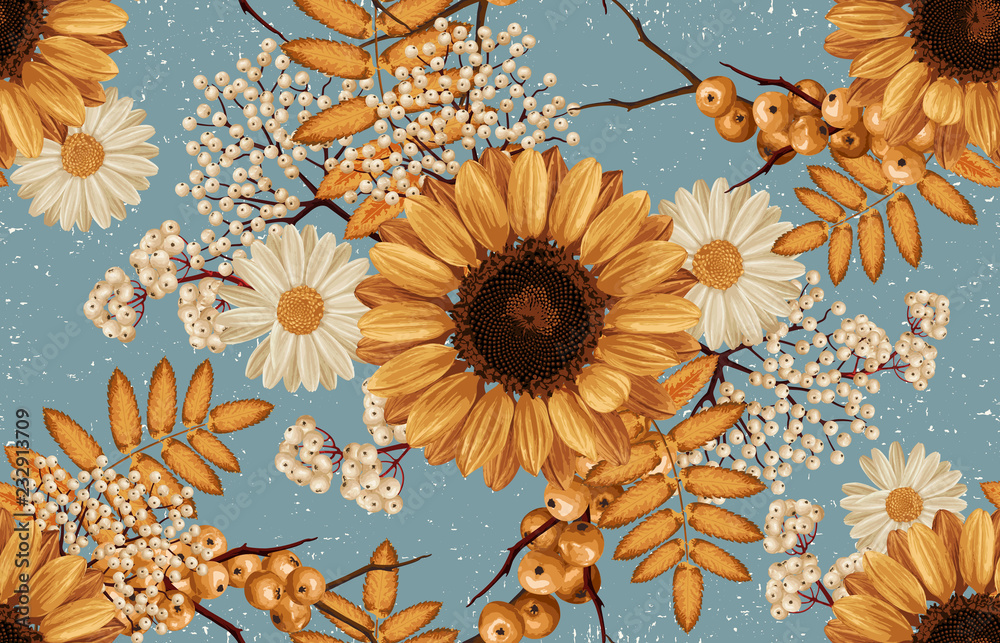 Printable seamless vintage autumn repeat pattern background with ...