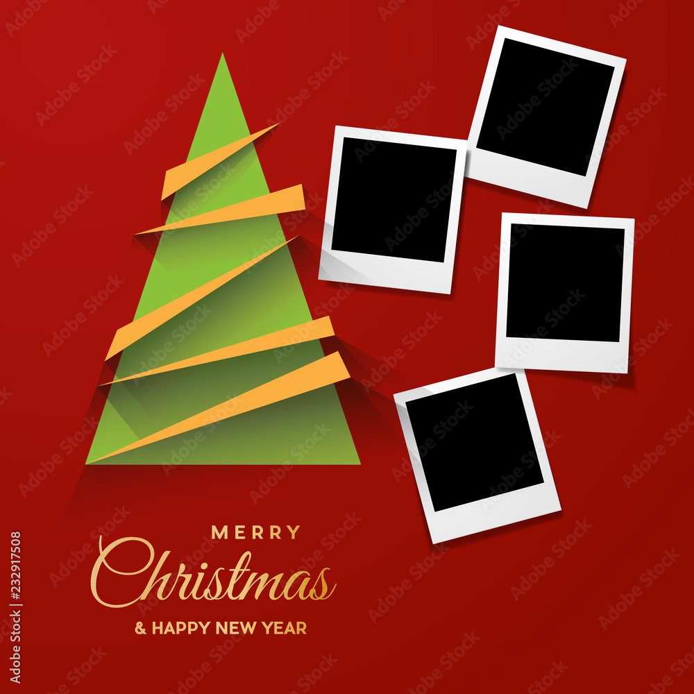 Christmas tree with photos, blank frames. Vector template with pictures ...