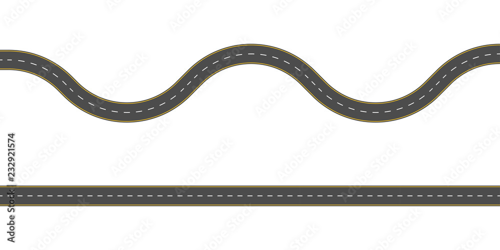 Straight and winding road road. Seamless asphalt roads template ...