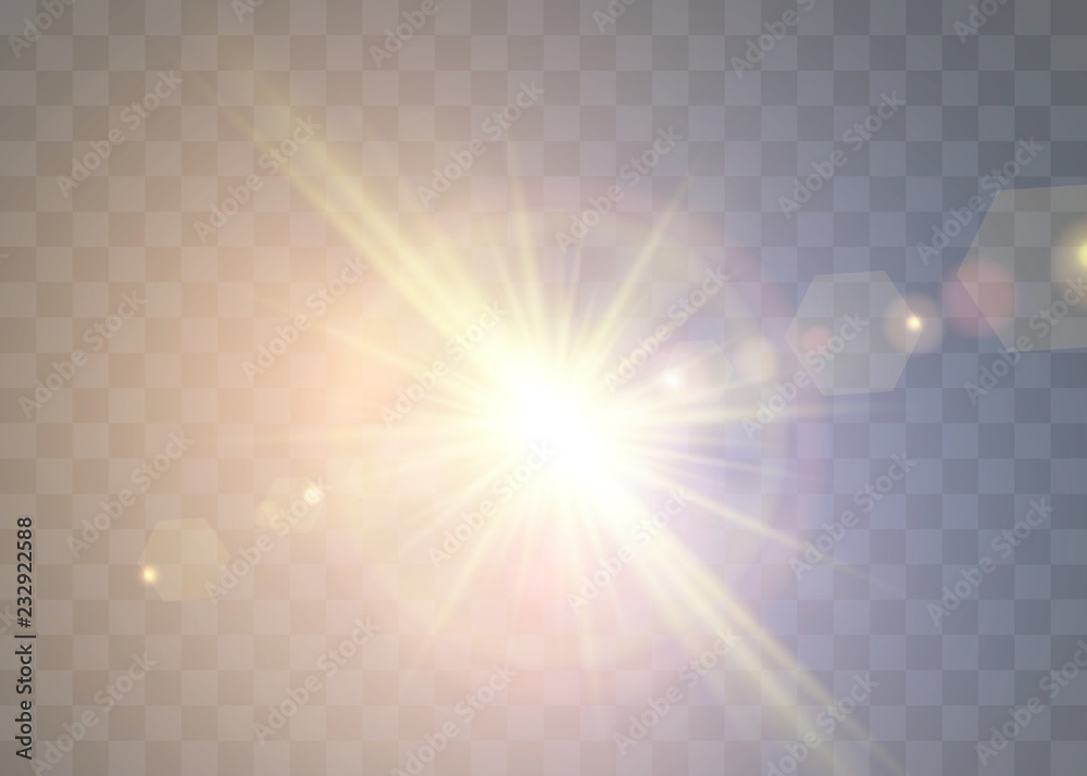 Sunlight on a transparent background. Glow light effects. Star flashed ...