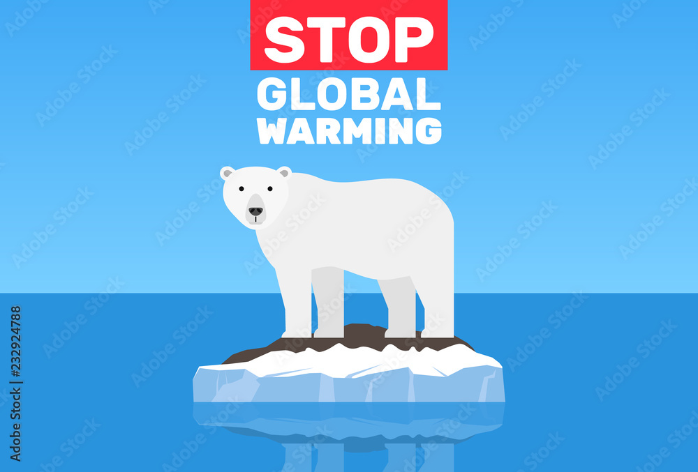 global warming change climate concept .polar bear on floe melting ...