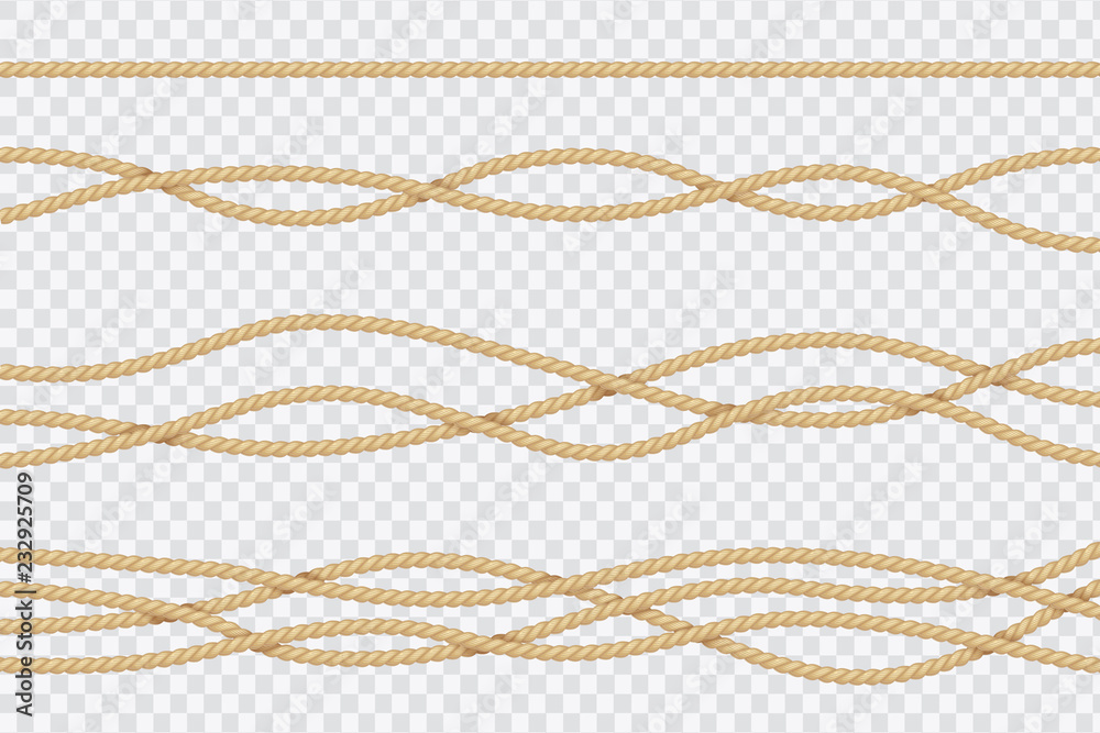 Realistic rope set. Nautical textured cords. Close up sailors strings ...