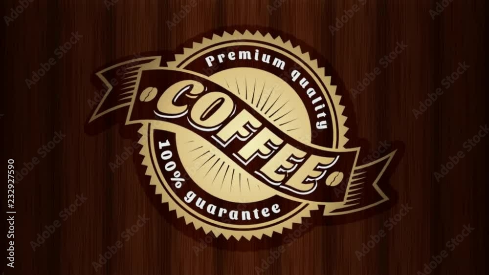 Gold cafe label looped animation on dark wood background Stock Video ...