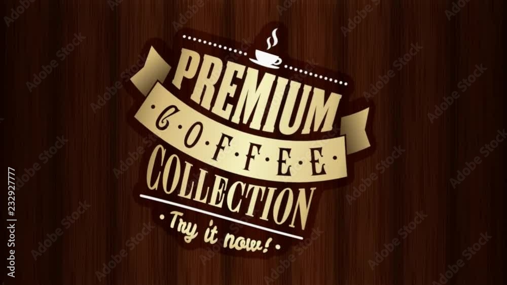 Gold cafe label looped animation on dark wood background Stock Video ...