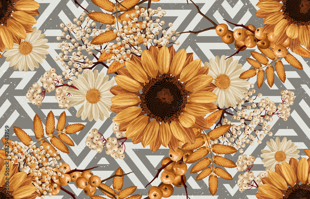 Printable seamless vintage autumn repeat pattern background with ...