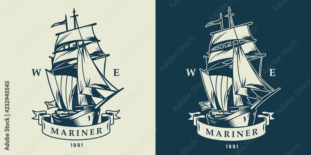 Vintage monochrome nautical and maritime logo Stock Vector | Adobe Stock