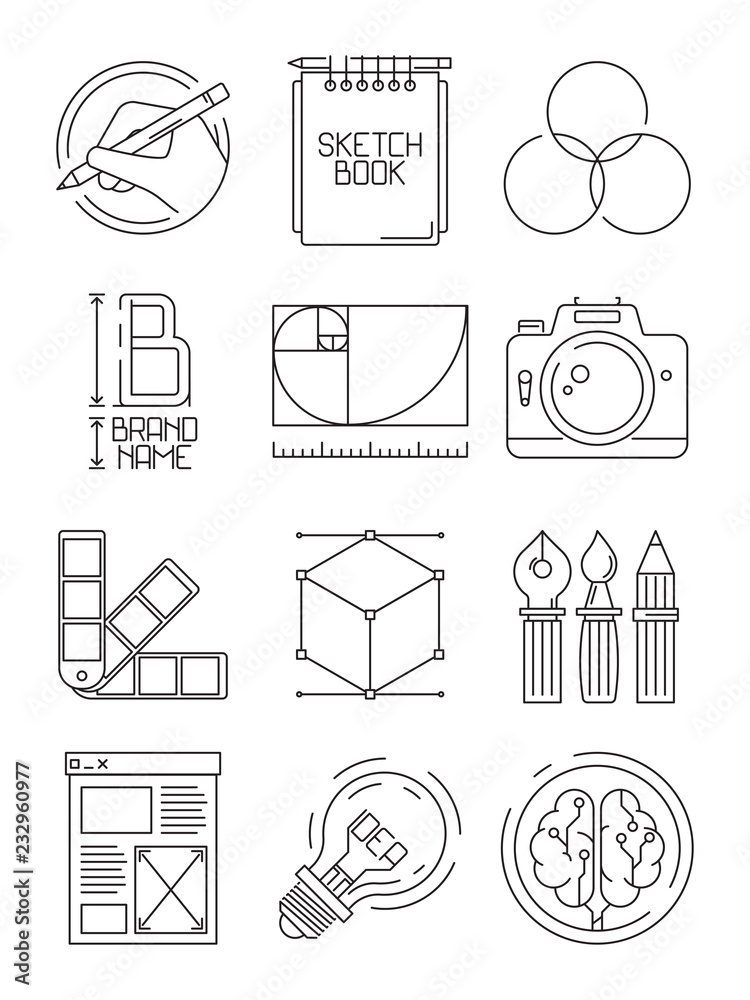 Creative process icons. Sketch design branding blogging graphic ...