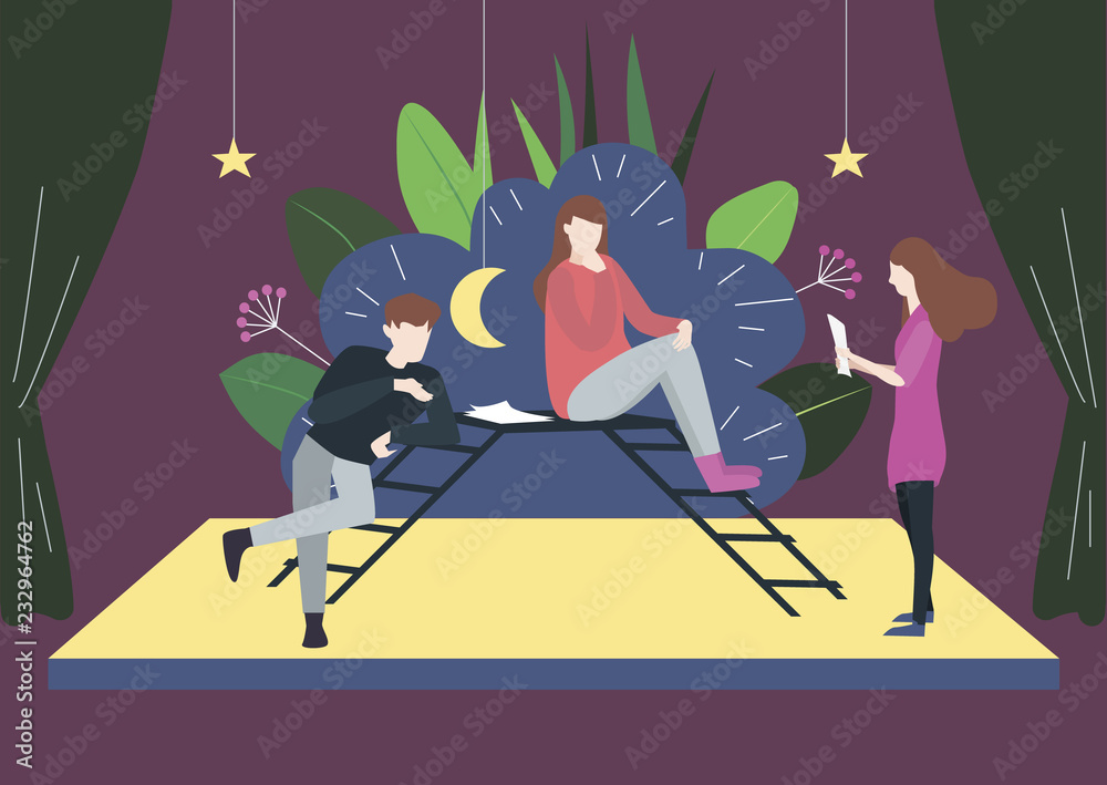 Flat vector illustration of artists who teach roles in the drama ...