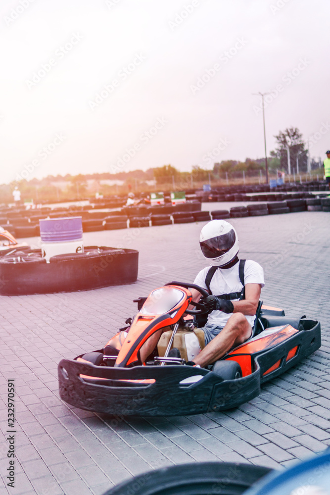 Go-Kart racing car on the track in action, championship, active sports ...