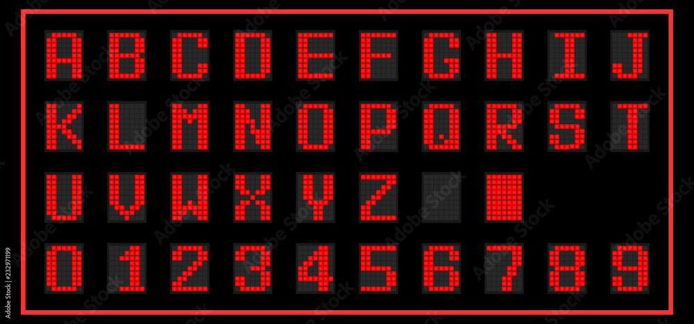 Red color of LED digital font on black background (Vector) Stock Vector ...