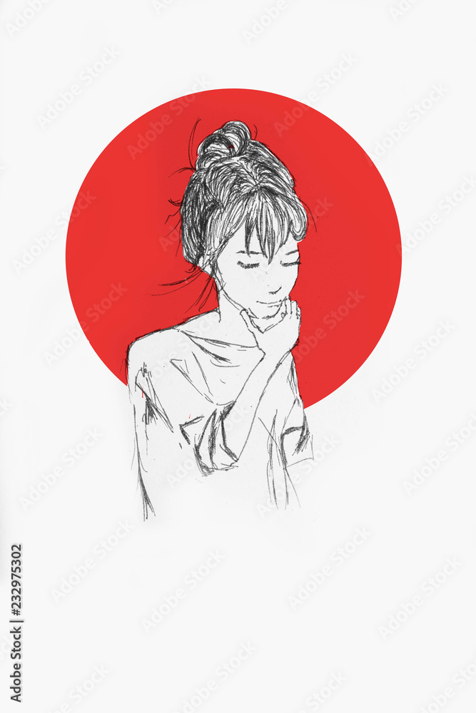 Pencil Sketch Of An Anime Girl On A White Paper Stock Photo | Adobe Stock