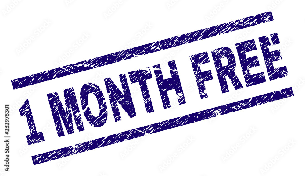 1 MONTH FREE seal print with distress style. Blue vector rubber print ...