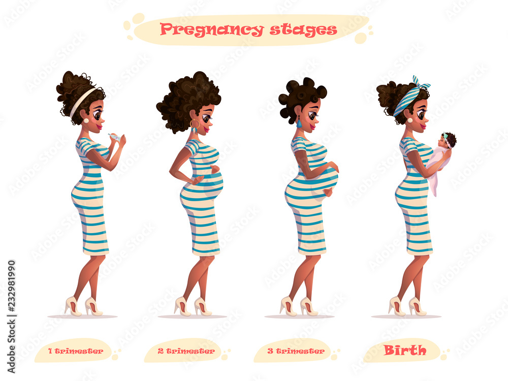 stages of pregnancy, pregnant woman, african american woman with baby ...