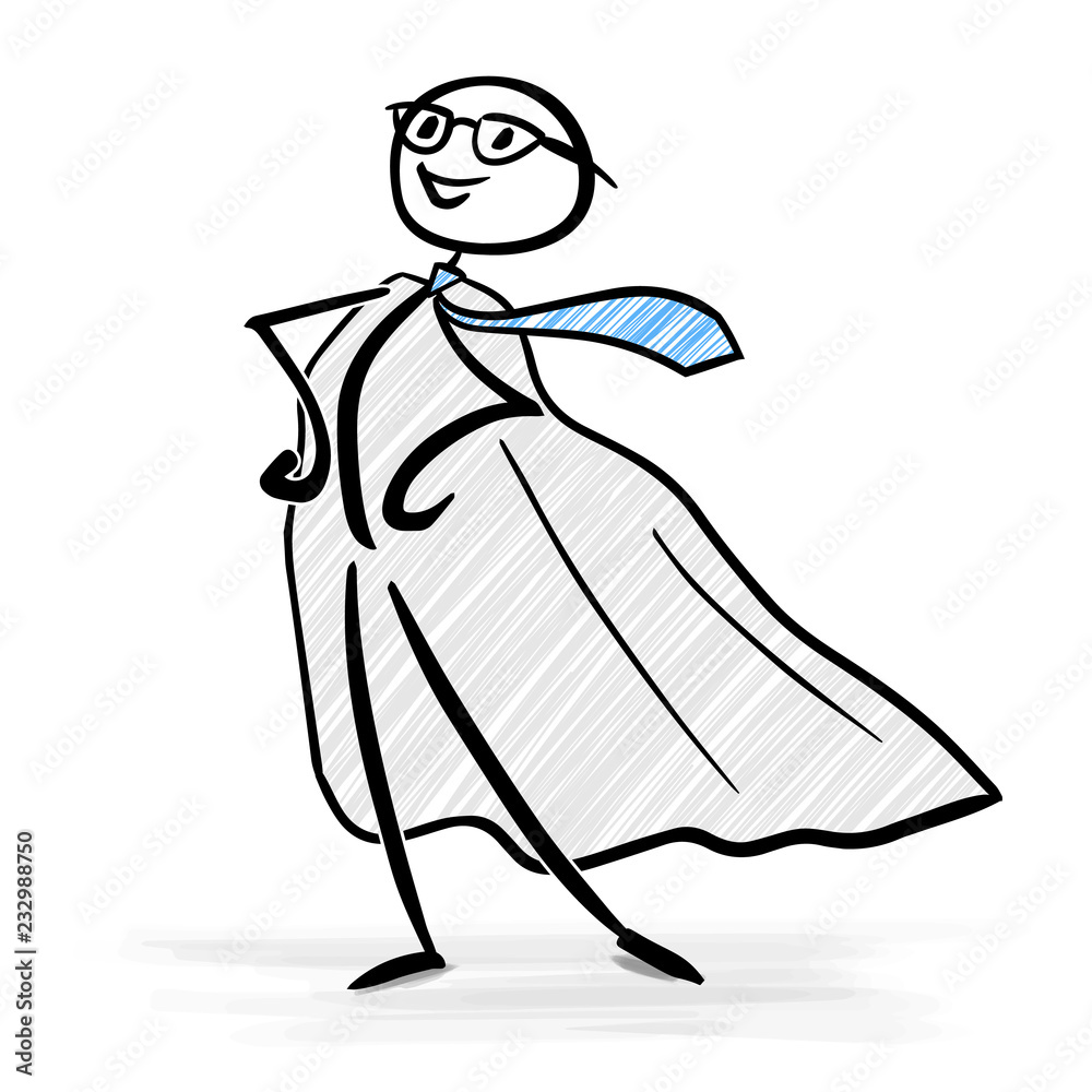 Businessman with superhero costume in a confident standing pose - stick ...