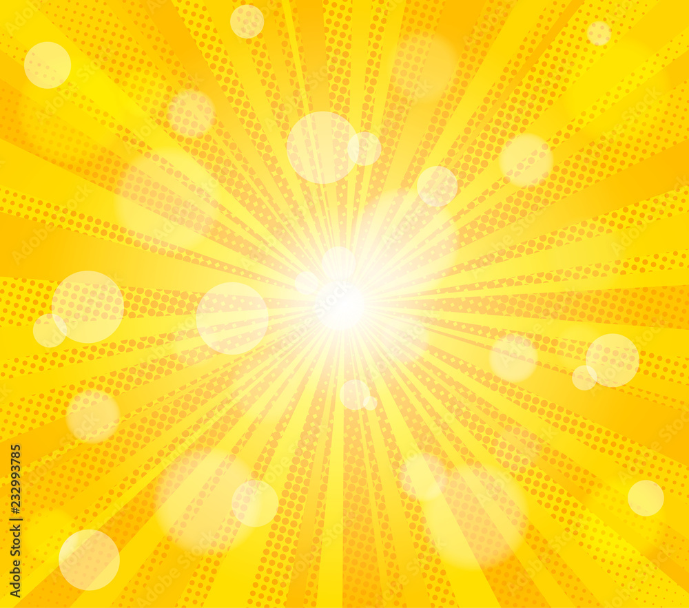 Comic yellow sun rays background pop art retro vector illustration ...